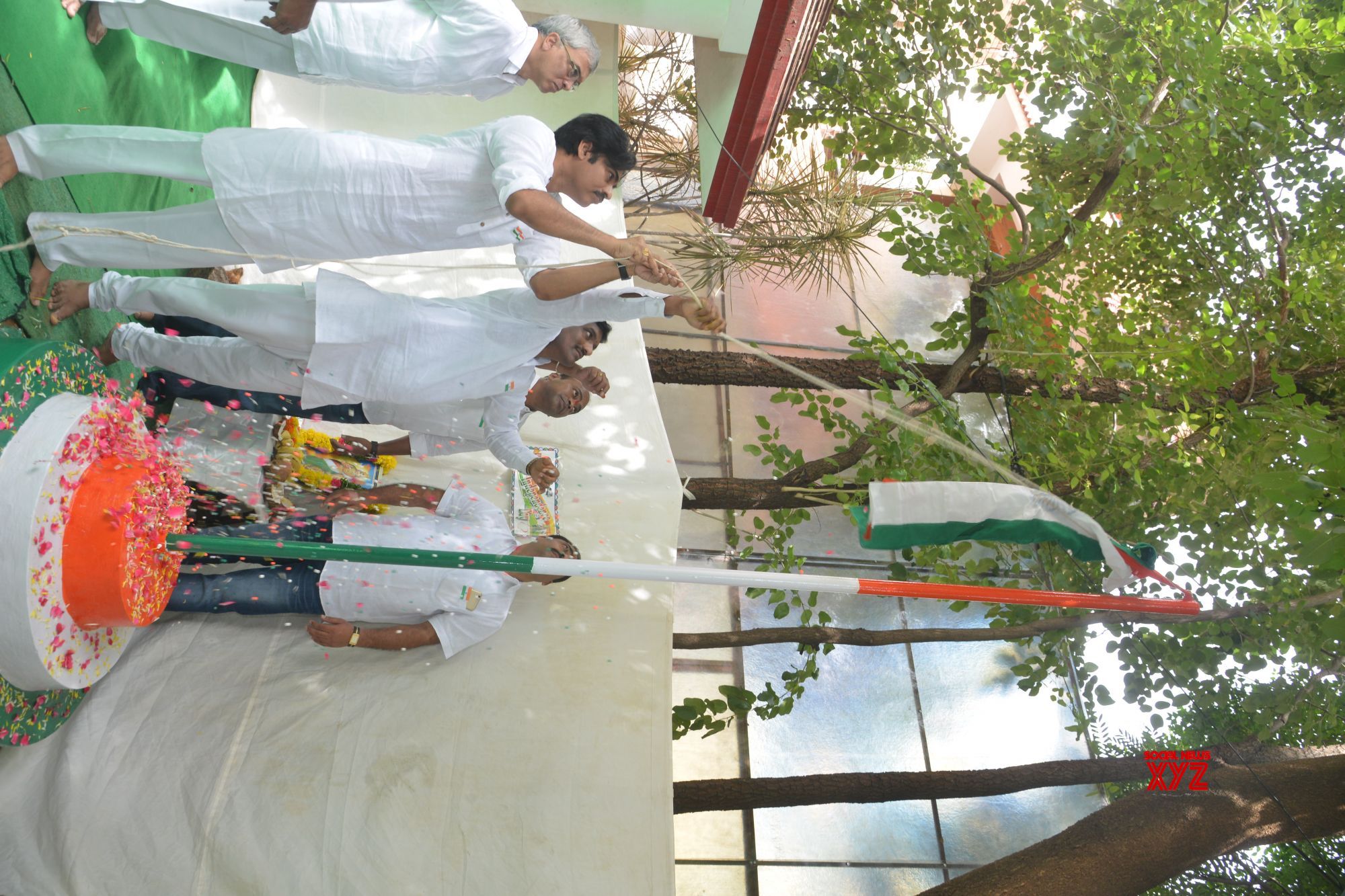 Janasena Party Chief Pawan Kalyan Flag Hoisting At Party Office Gallery - Social News XYZ