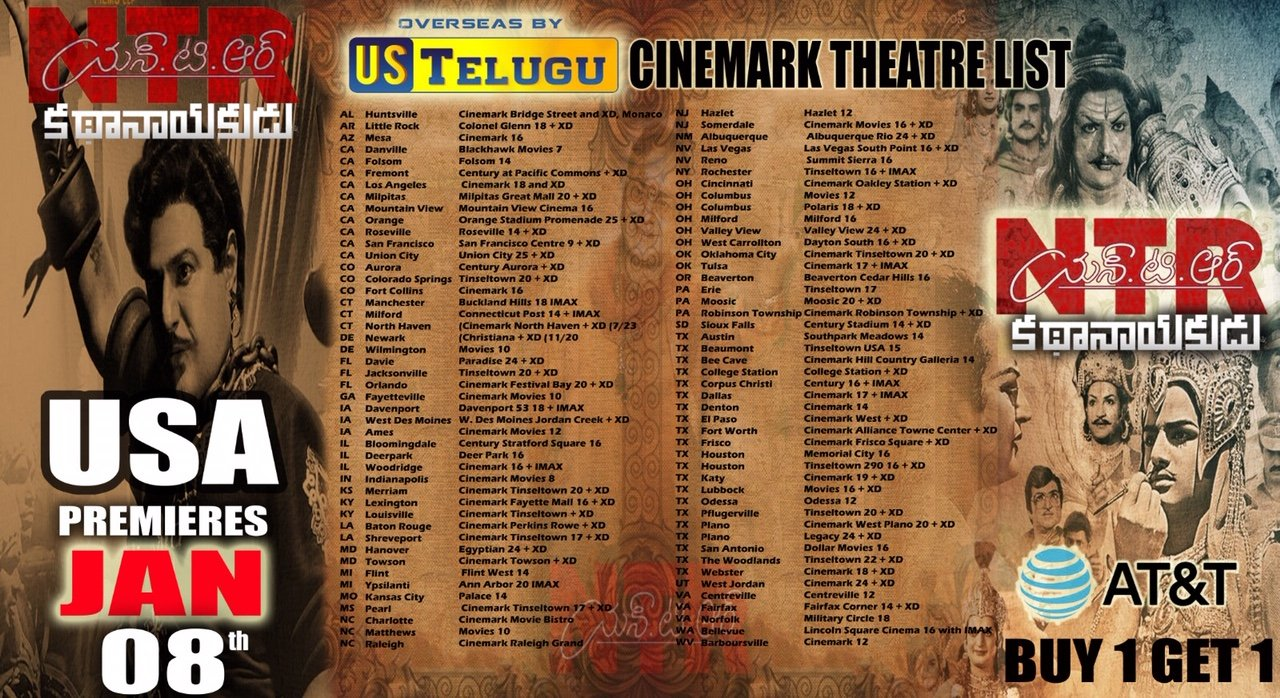 NTR Kathanayakudu Movie USA Cinemark Theaters List - Social News XYZ