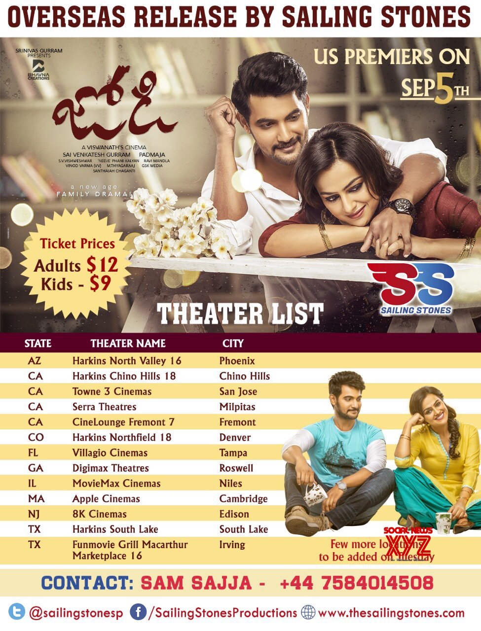 Aadi Saikumar And Shraddha Srinath's Jodi Movie USA Theaters List ...