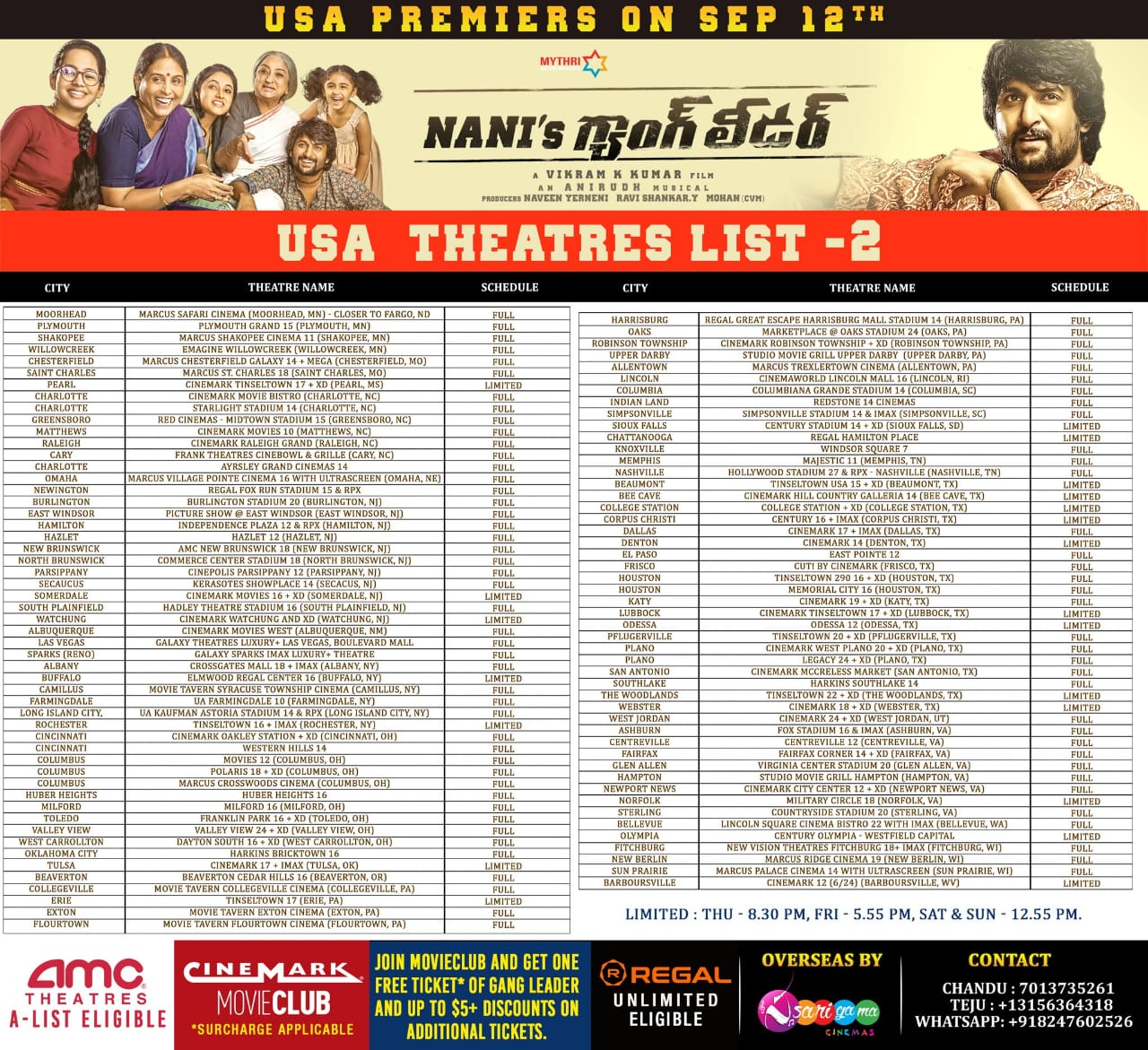 Nani's Gang Leader Movie USA Theaters List Posters - Social News XYZ