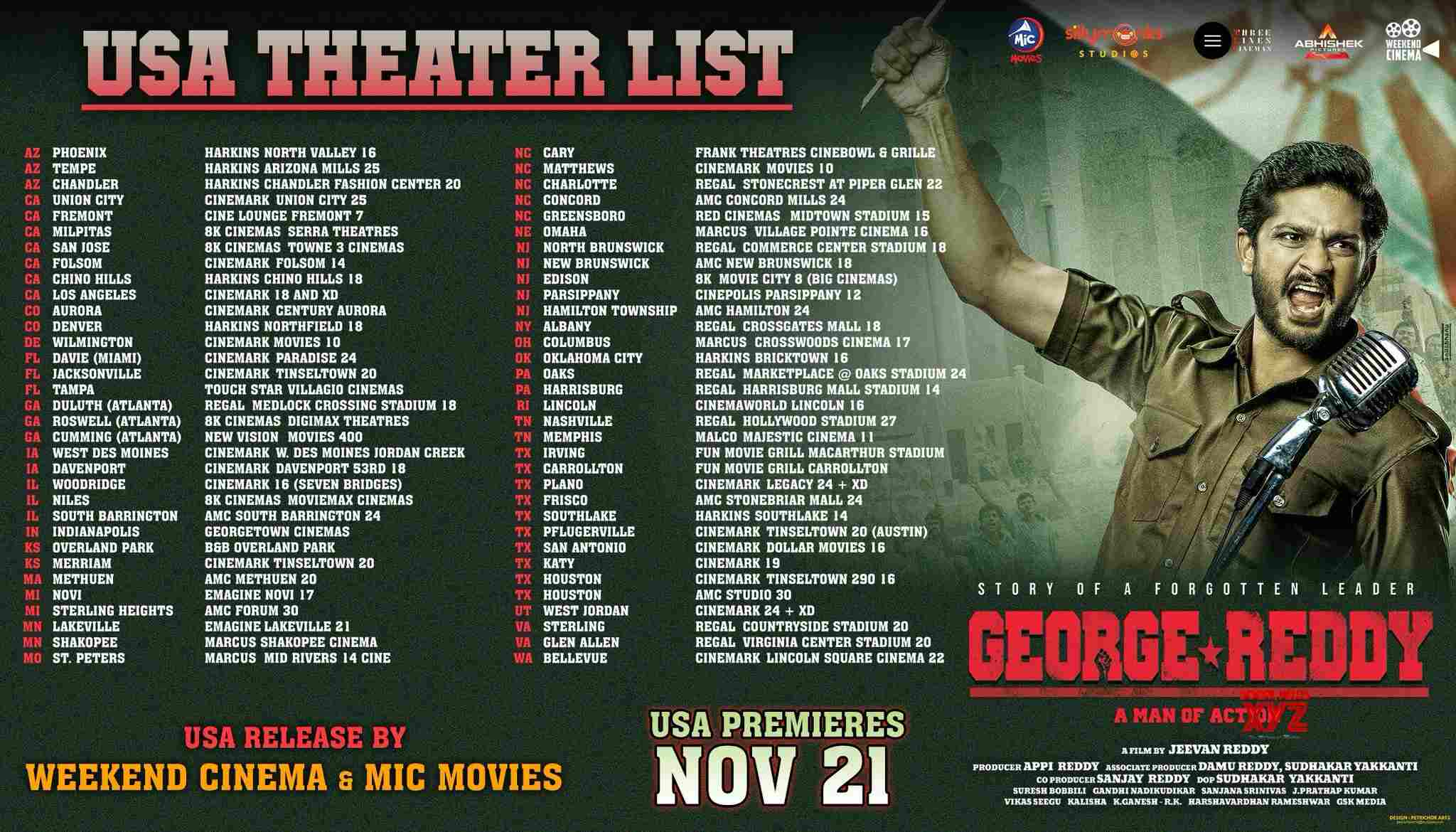 George Reddy Movie USA Theaters List Poster - Social News XYZ