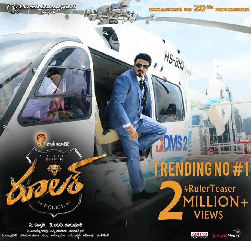 Nandamuri Balakrishna's Ruler Teaser 2 Million Views Poster - Social ...