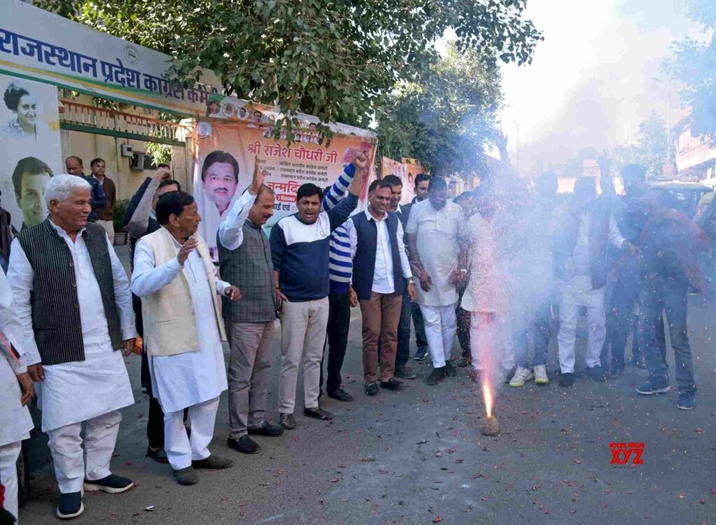 : Jaipur: Congress party workers celebrating the party's victory in ...
