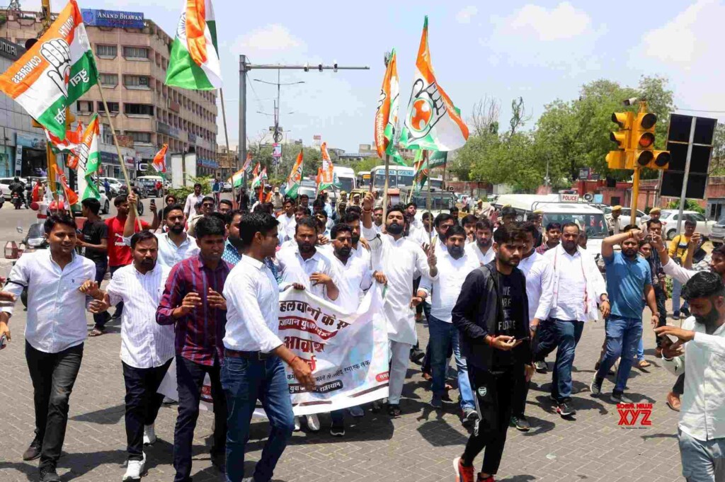 : Jaipur: Rajasthan Youth Congress shout slogans during their mass ...