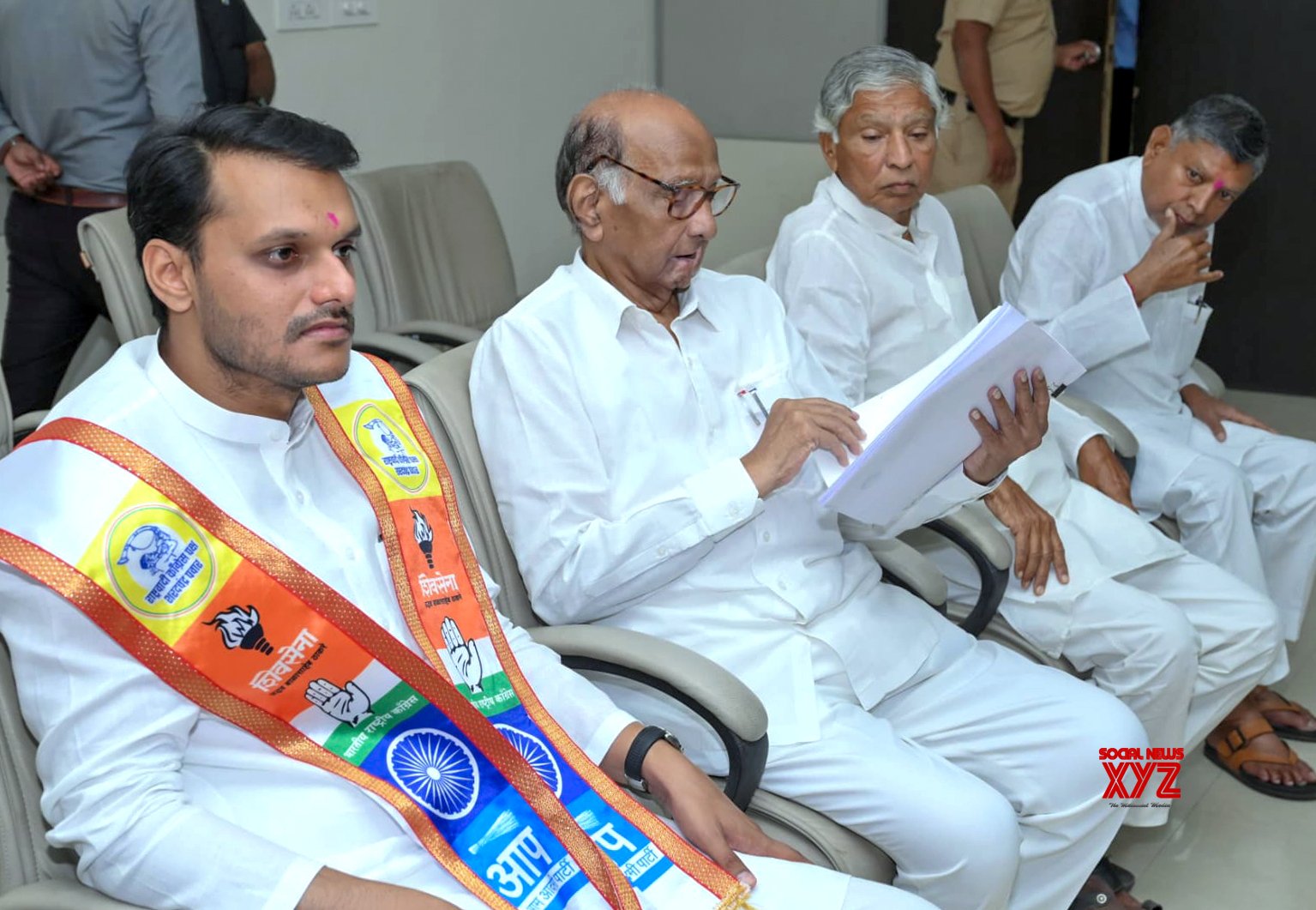 Baramati: Yugendra Pawar, NCP SP candidate for the Baramati Assembly constituency, files his ...